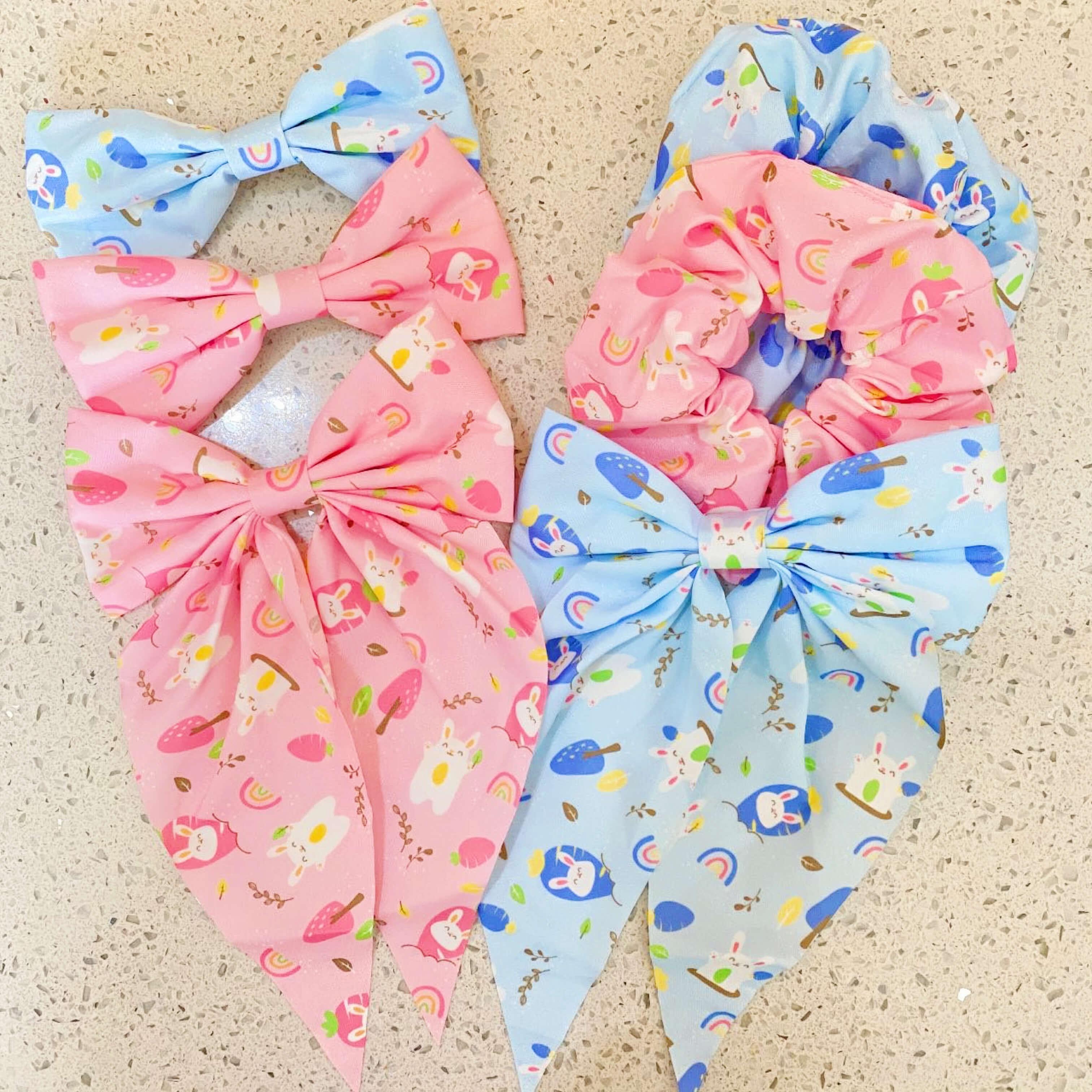 [BF SALE] 3 Pack (1 scrunchie + 2 hair bow clips ) Cute Forest Bunny R ...