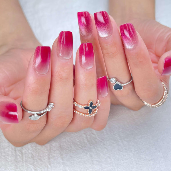 [FULL SET GLITTERING] Moonlight Glittering Princess Hot Pink Ombre Med ...